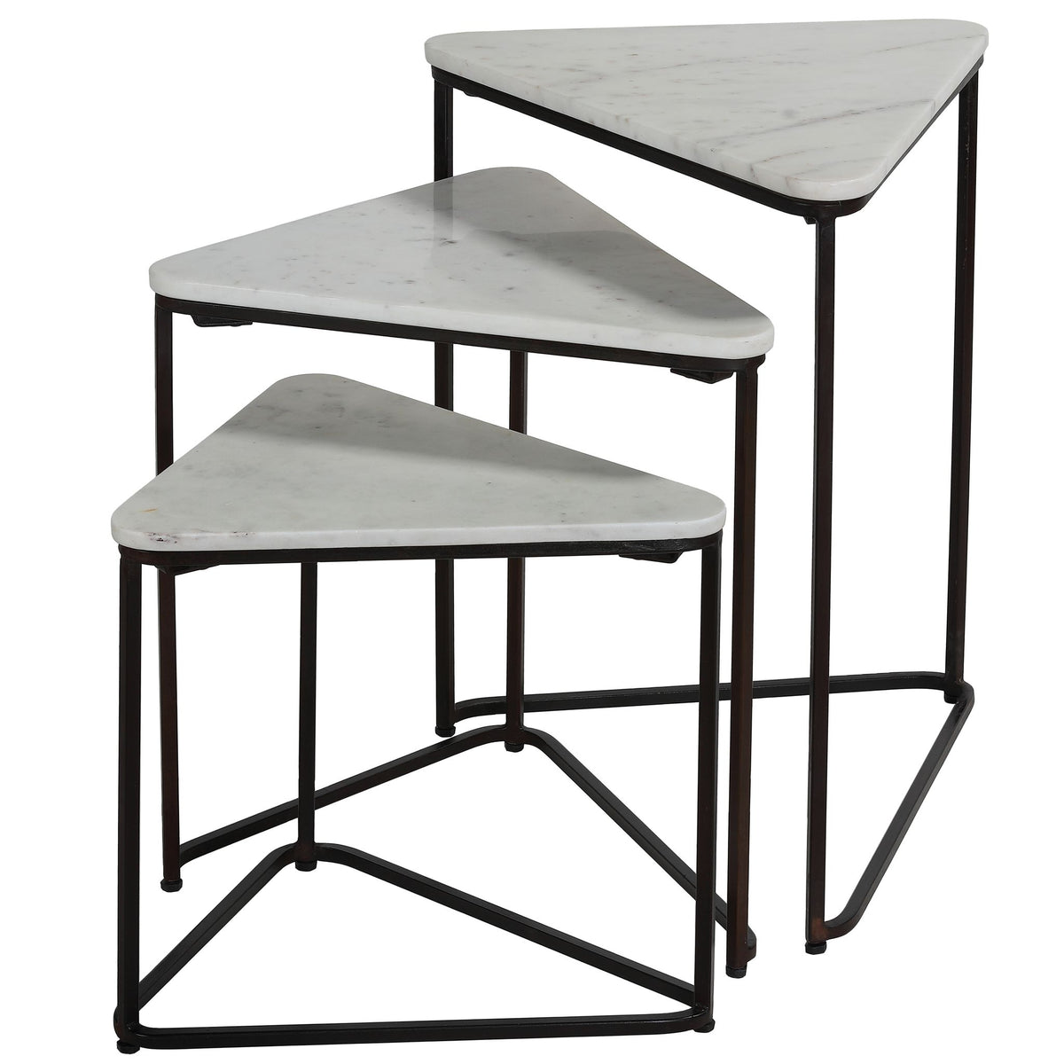 Bare Decor Trinity Nesting Tables, White Marble and Black Metal Frame ...